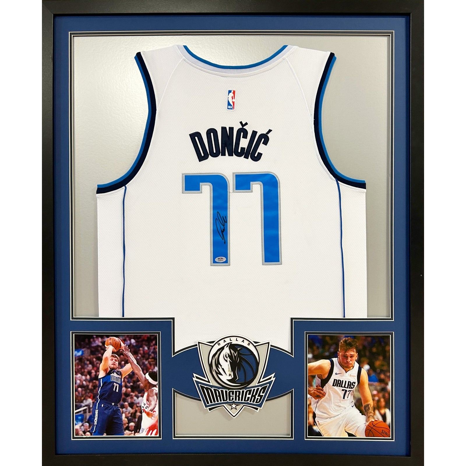Luka Doncic Framed Signed White Jersey PSA/DNA Autographed Dallas Mave