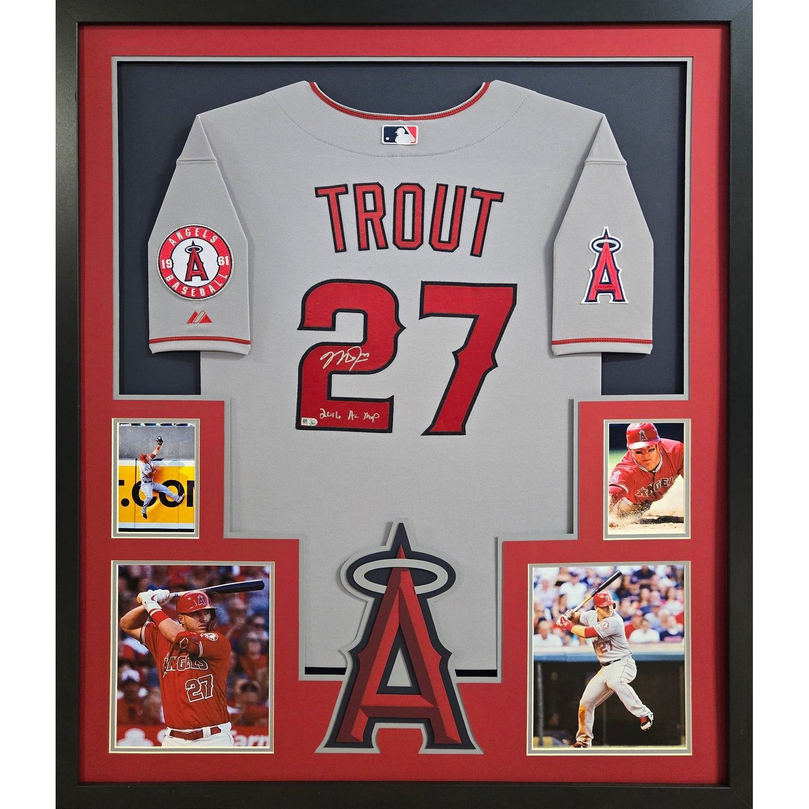 Mike Trout Framed Signed Grey Jersey MLB COA Autographed Los Angeles A
